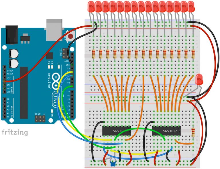 Extending Arduino with Shift Resister 74HC595 - More Outputs!