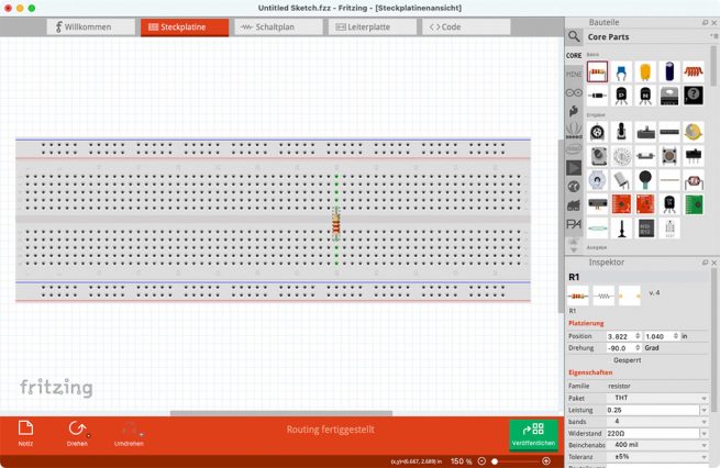 Fritzing Anleitung – Teil 2: Die Steckplatinen-Ansicht – Arduino Tutorial